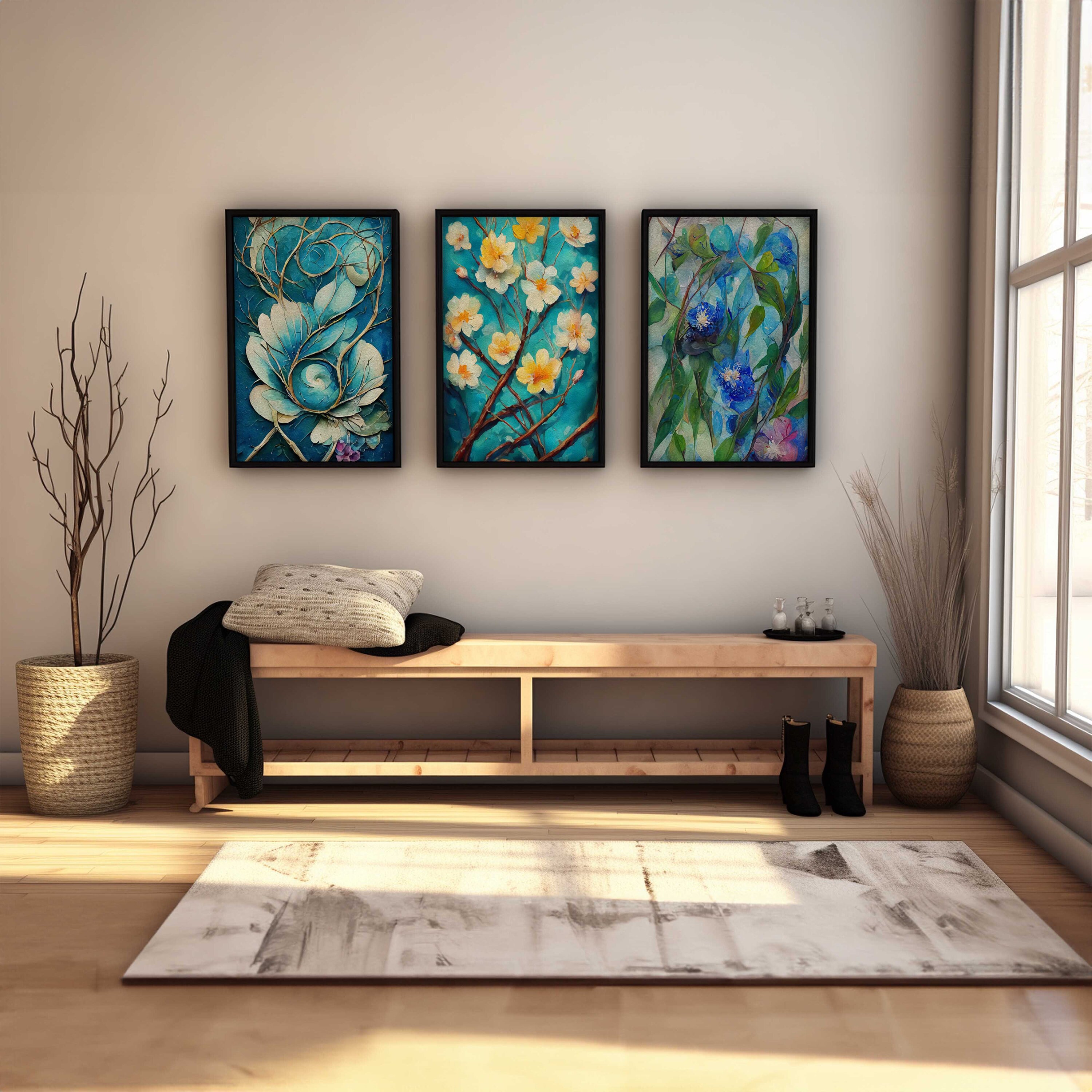Set of 3 Floral Prints Floral Instant Art Wildflower Colorful Poster ...