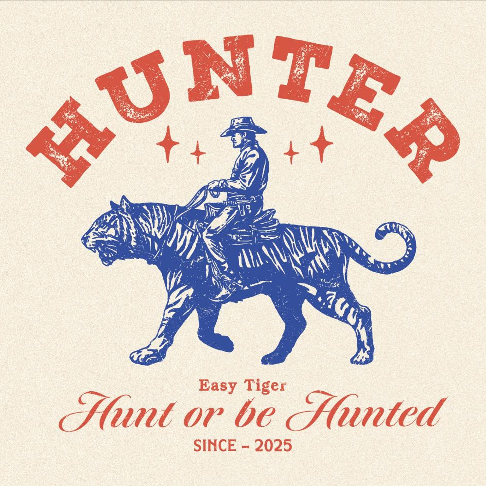 Hunter Easy Tiger Retro Hand-drawn Digital Art Word T Shirt Pattern ...