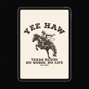 Yee Haw Cowboy Horse Retro Hand-drawn Digital Art Word Tshirt Pattern ...