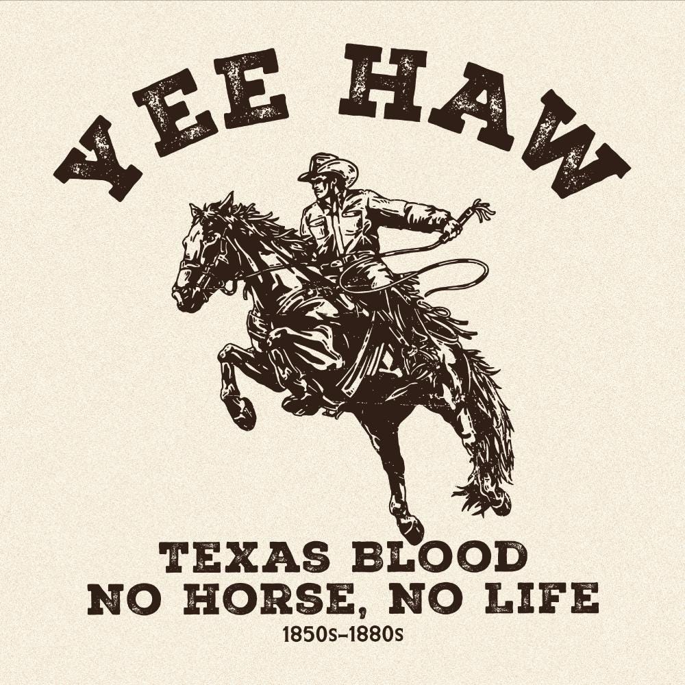 Yee Haw Cowboy Horse Retro Hand-drawn Digital Art Word Tshirt Pattern ...