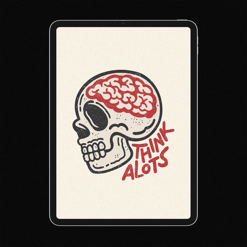 Retro Skull Think Alot PNG: Hand-drawn Digital Art (transparent) - Etsy
