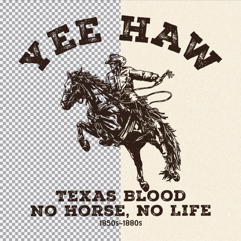Yee Haw Cowboy Horse Retro Hand-drawn Digital Art Word Tshirt Pattern ...