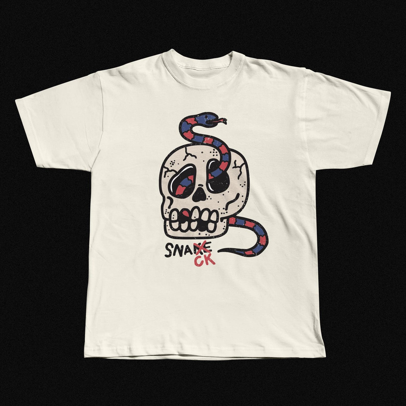Snake Snack Skull Retro Hand-drawn Digital Art Word T Shirt Pattern ...