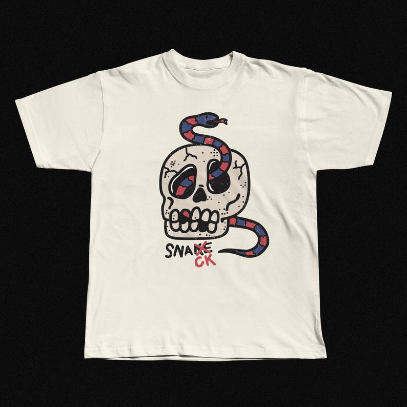 Snake Snack Skull Retro Hand-drawn Digital Art Word T Shirt Pattern ...