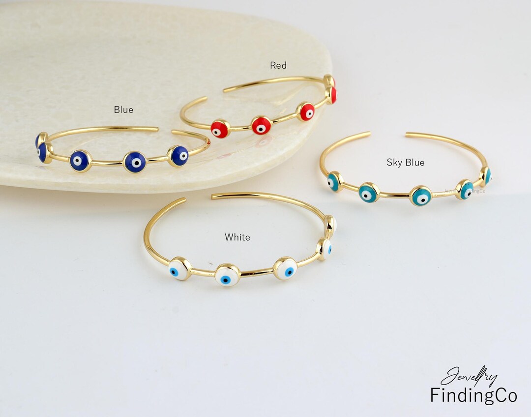 Evil Eye Cuff Bracelet – 18k Yellow Gold Plated - Turkish Evil Eye – Evil Eye Bangle Bracelet ...