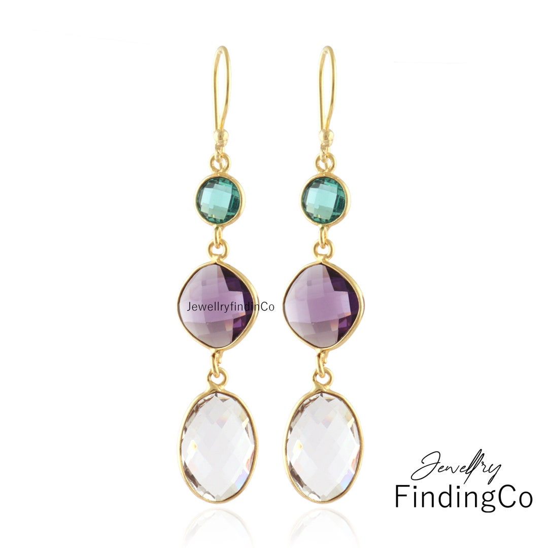 Hydro Glass Earring, Checker Cut Stone Earring, Gold Plated Earring ...