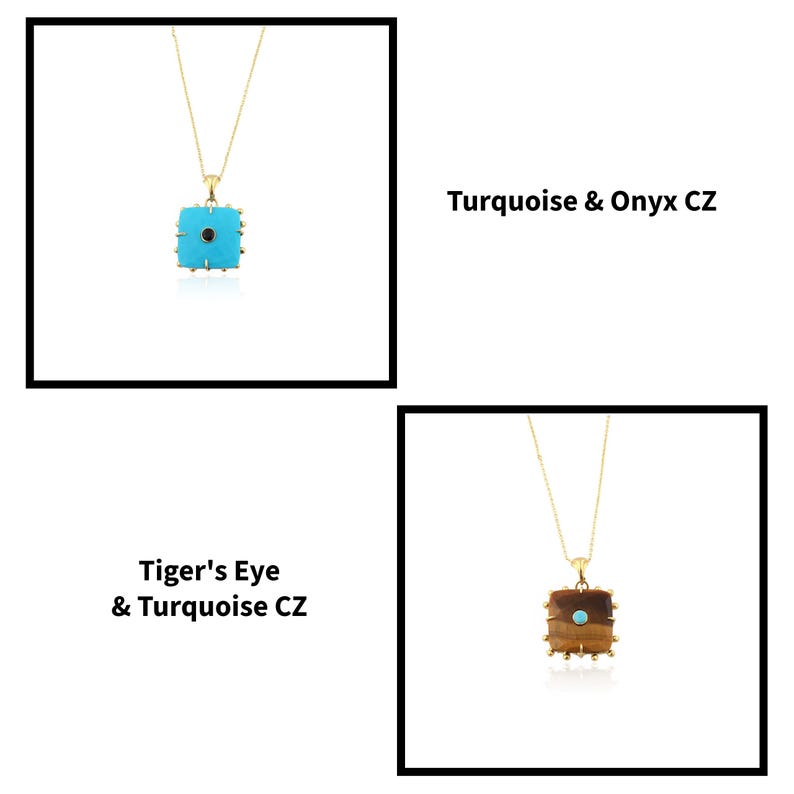 Square Shaped Tiger Eye With Turquoise CZ Accent : Handmade Brass Boho ...