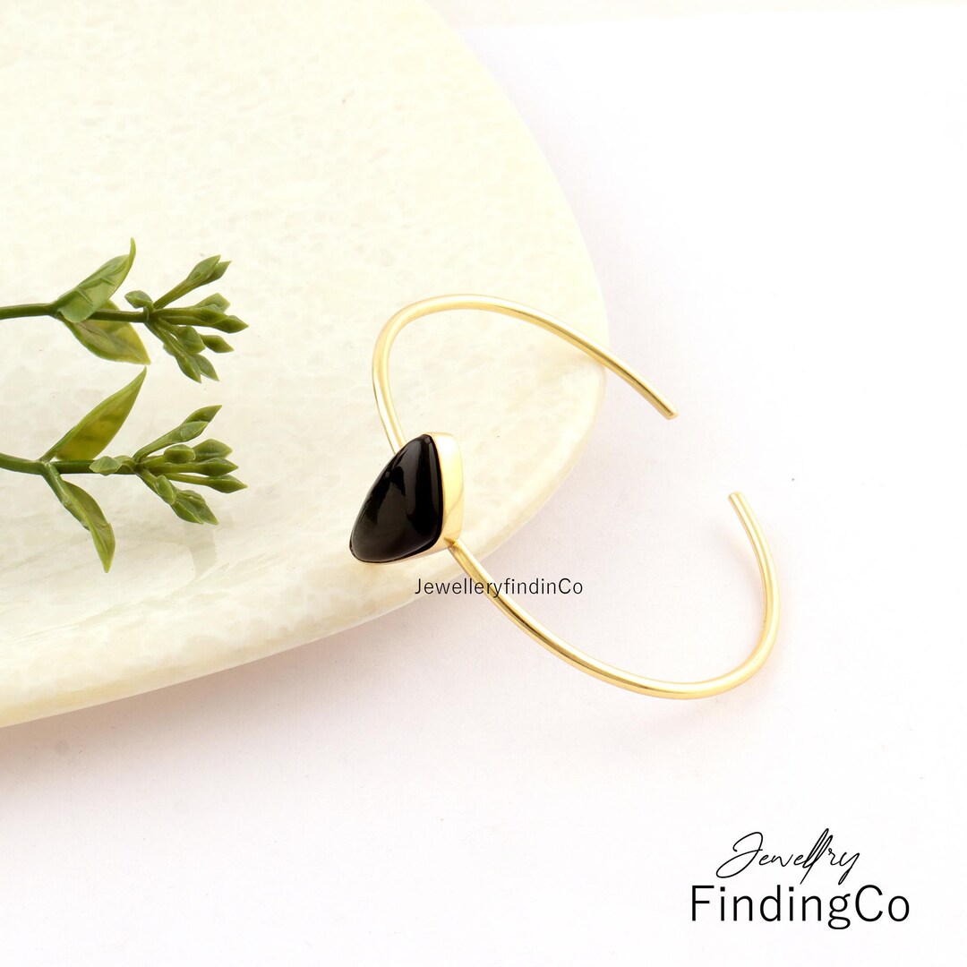 Handmade Black Onyx Bangle Bracelet | Yellow Gold Plated Stone Cuff for ...