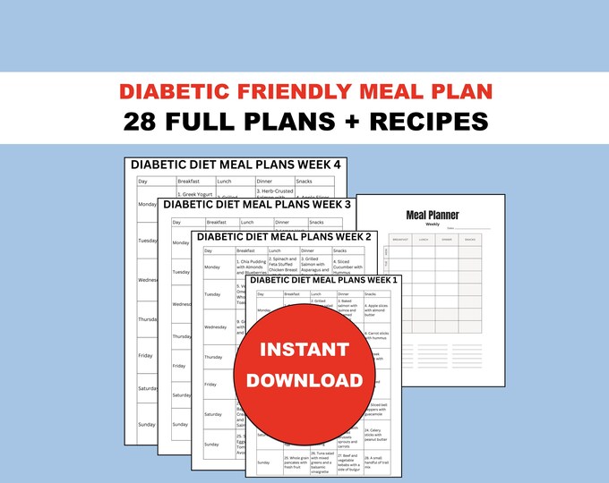Printable Diabetic Meal Plan PDF One Month 4 Weeks Low Carb Planning ...