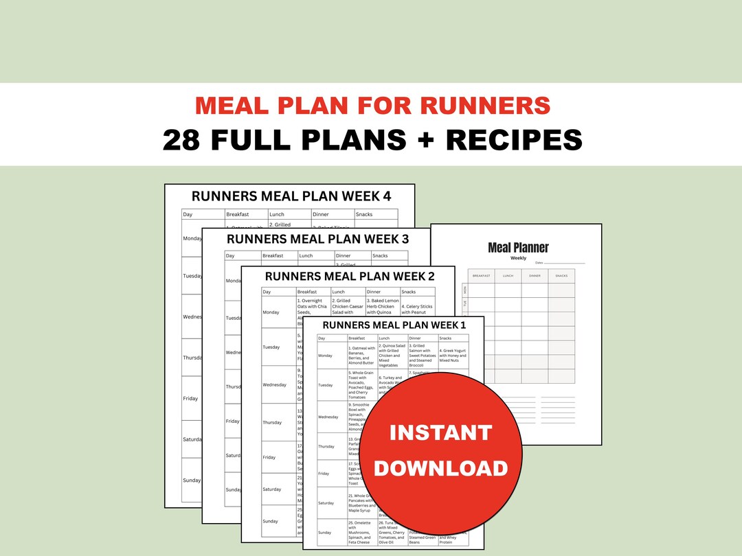 Runner’s Diet Meal Plan PDF, 7-day Printable Recipes + Snacks - Etsy