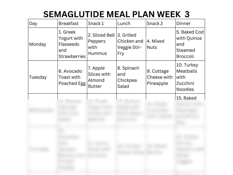 Semaglutide Meal Plan PDF GLP1 Diet Plan Menu | Breakfast, Lunch ...