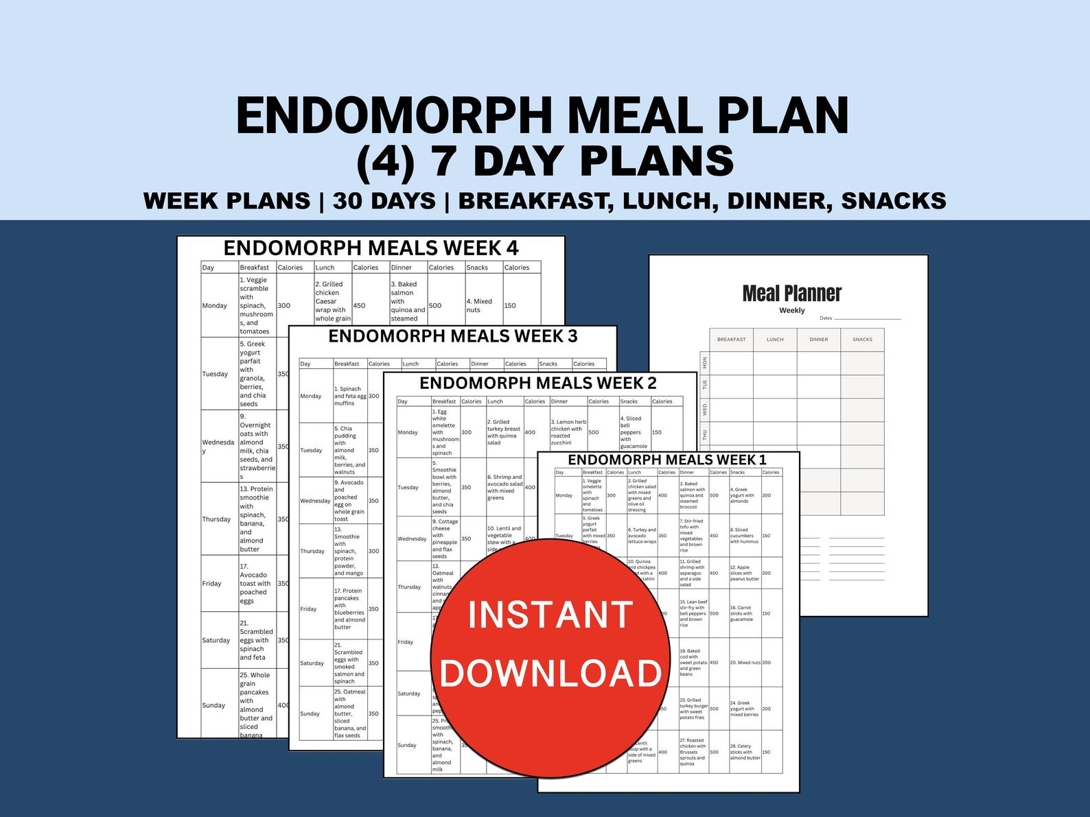 Endomorph Meal Plan PDF Printable | Diet Plan | Breakfast, Lunch ...