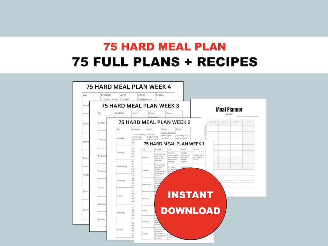 75 Hard Meal Plan PDF Printable 11 Weeks 75 Full Plans Breakfast, Lunch ...