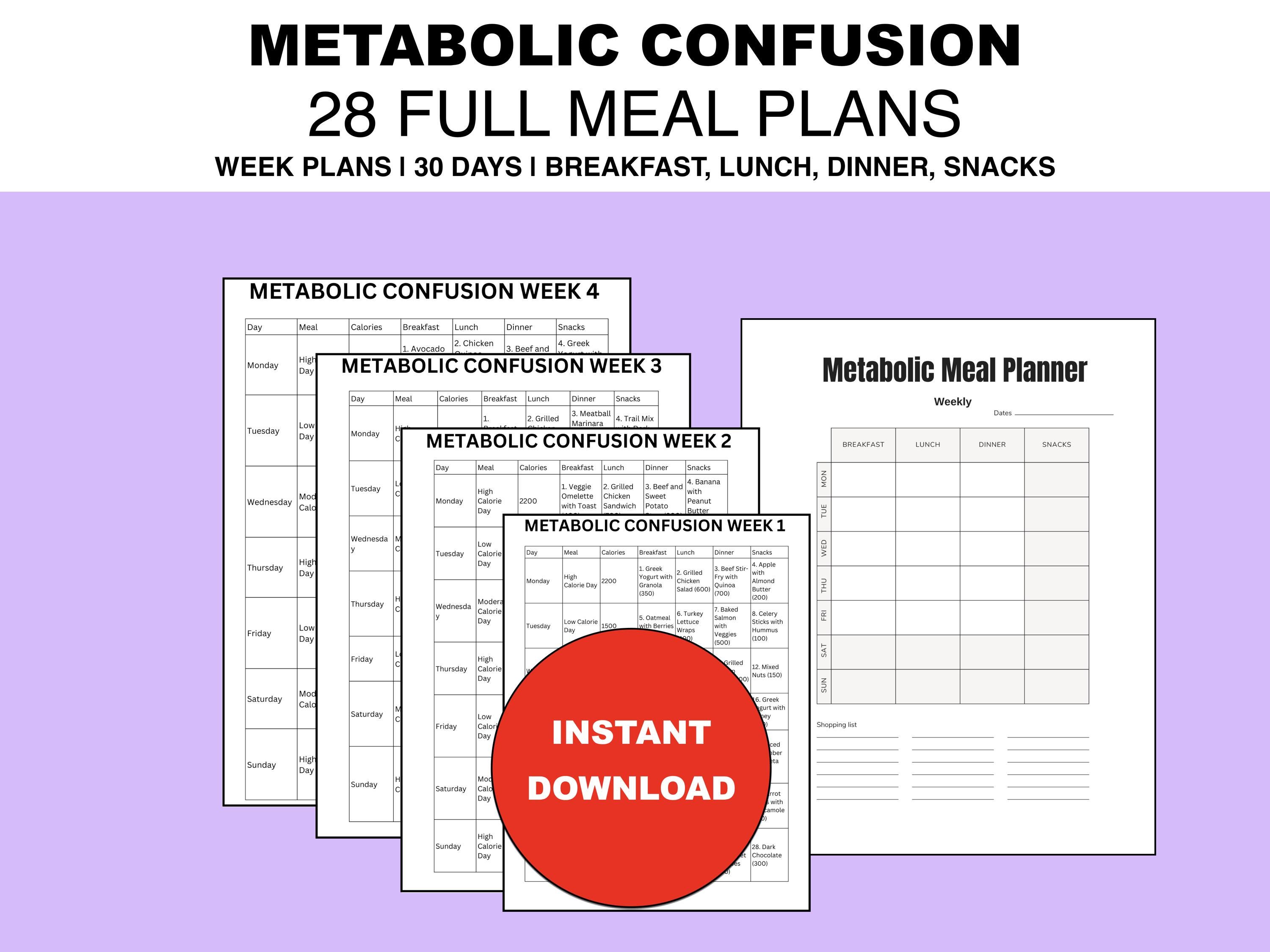 Metabolic Confusion Meal Plan | Printable PDF |7-day Plans | Breakfast ... Metabolic Confusion Meal Plan | Printable PDF |7-day Plans | Breakfast ...