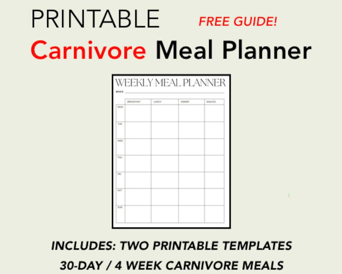 30 Day Carnivore Diet Meal Planner PDF Template, Includes Easy Budget ...