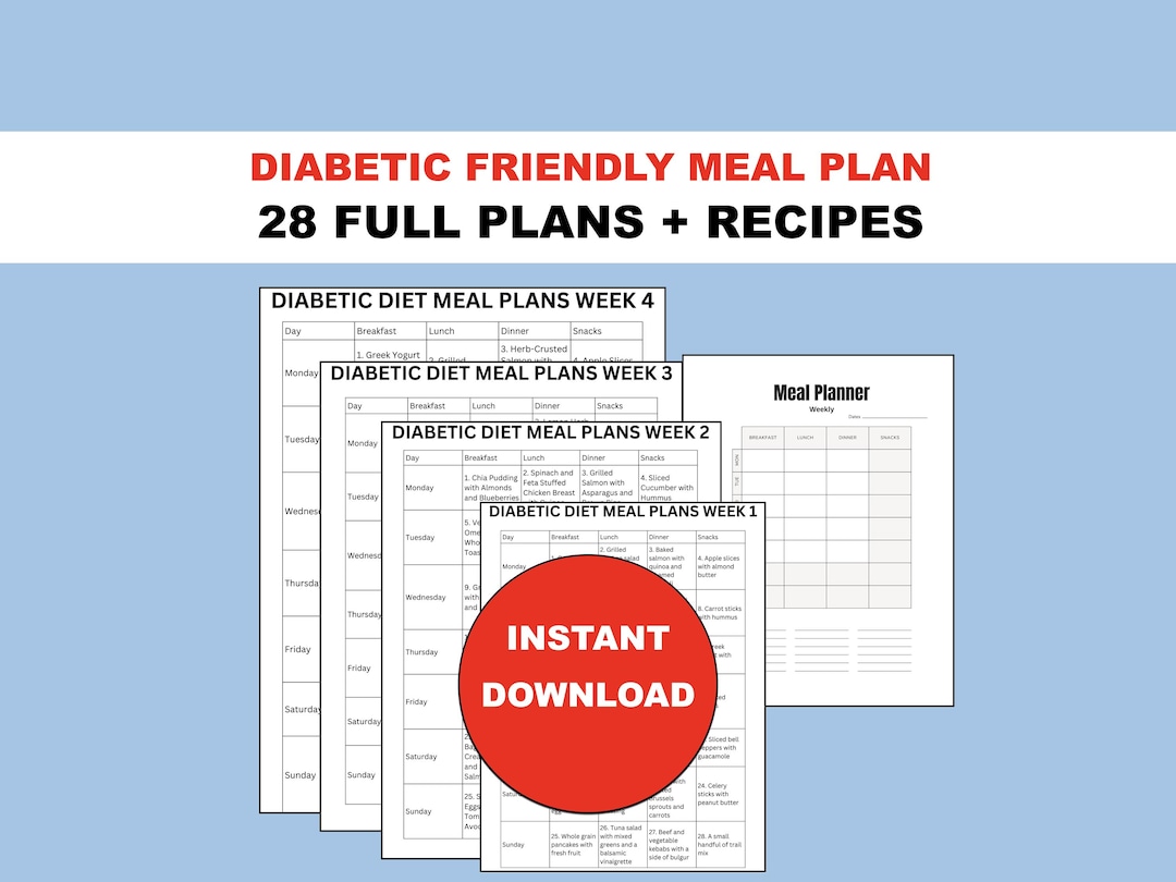 Diabetic Meal Plan Printable PDF 7 Day Plans (one Month Total) With Low ...