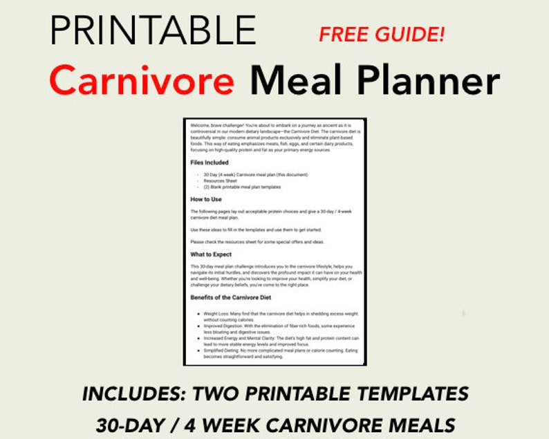 Carnivore Diet Meal Plan Pdf 7 Day Meal Plan Template Easy Beginner Carnivore Weight Loss