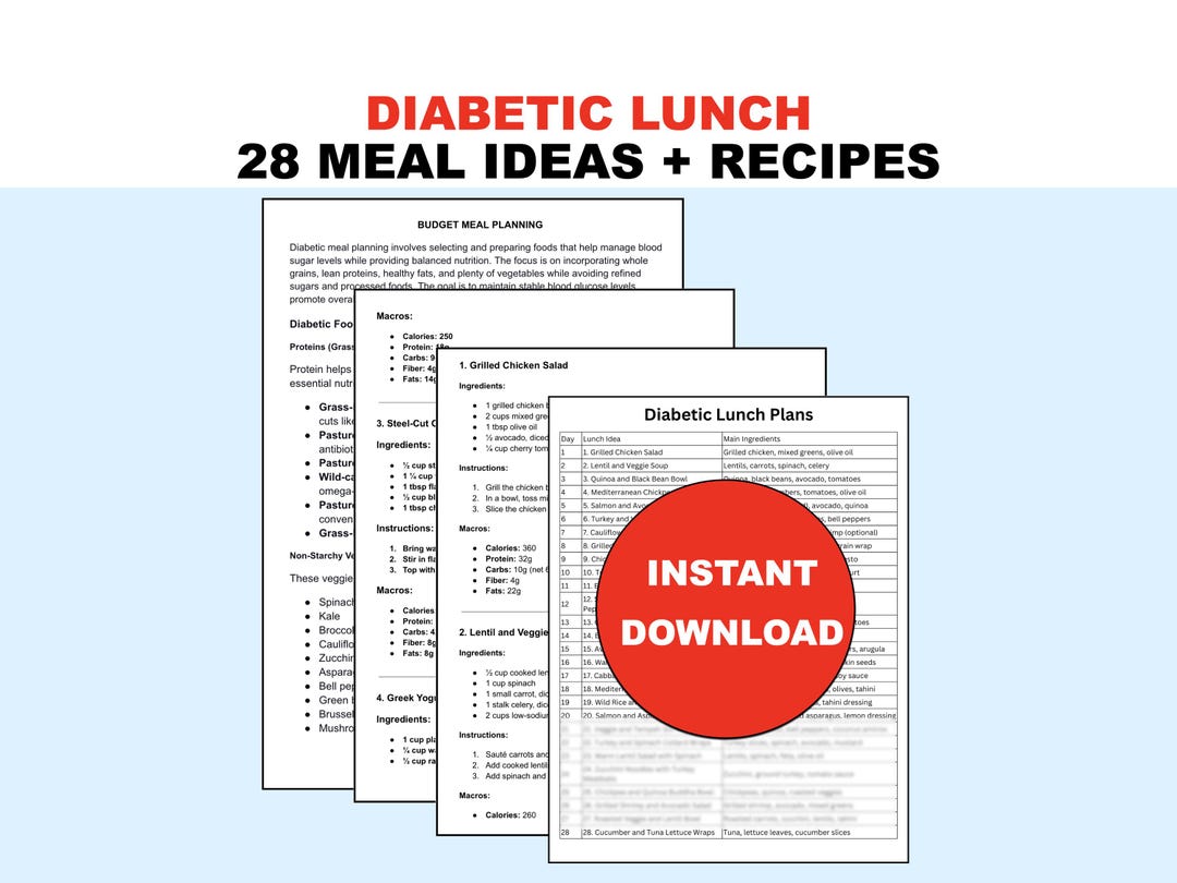28-day Diabetic Lunch Meal Plan: Low Carb Recipes (PDF Download - Etsy