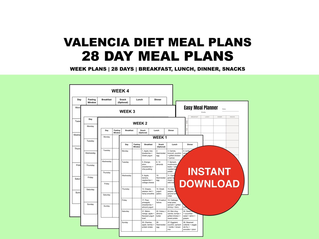Valencia Diet Plan Printable PDF, 28 Day Meal Guide, Dinner Lunch ...