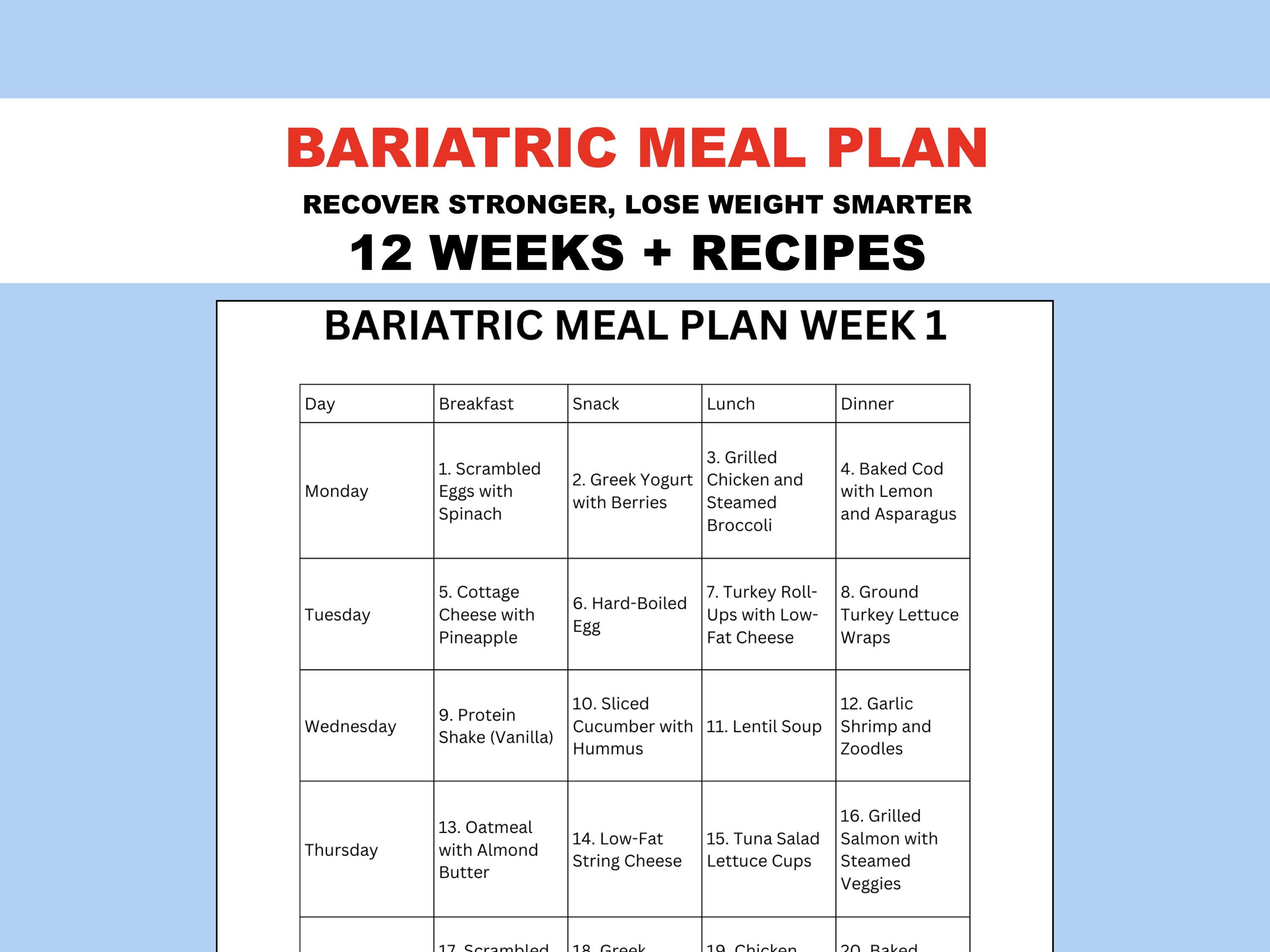 Bariatric Meal Plan Printable PDF | 3 Month Bundle of 7 Day Plans ...
