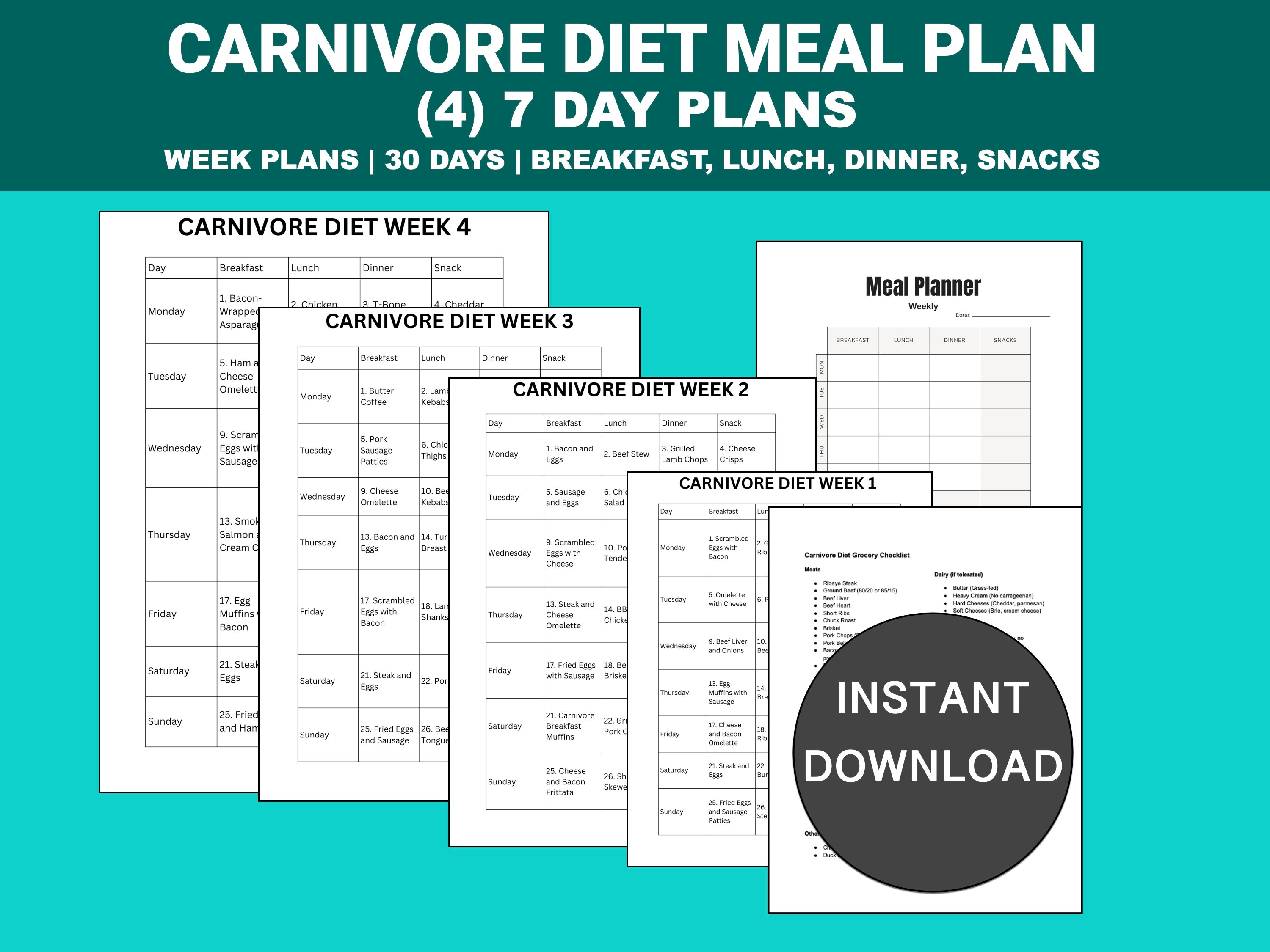 Carnivore Diet Grocery Shopping List | 30 Day Carnivore Diet Meal Plan ...