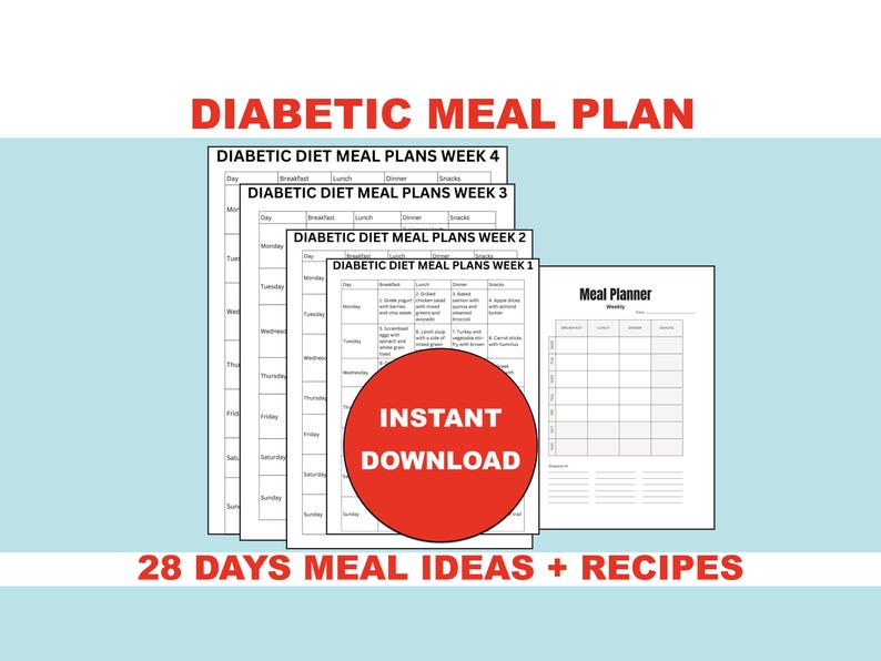 Diabetic Meal Plan Food List One Month 4 Weeks of Diabetic Meal ...