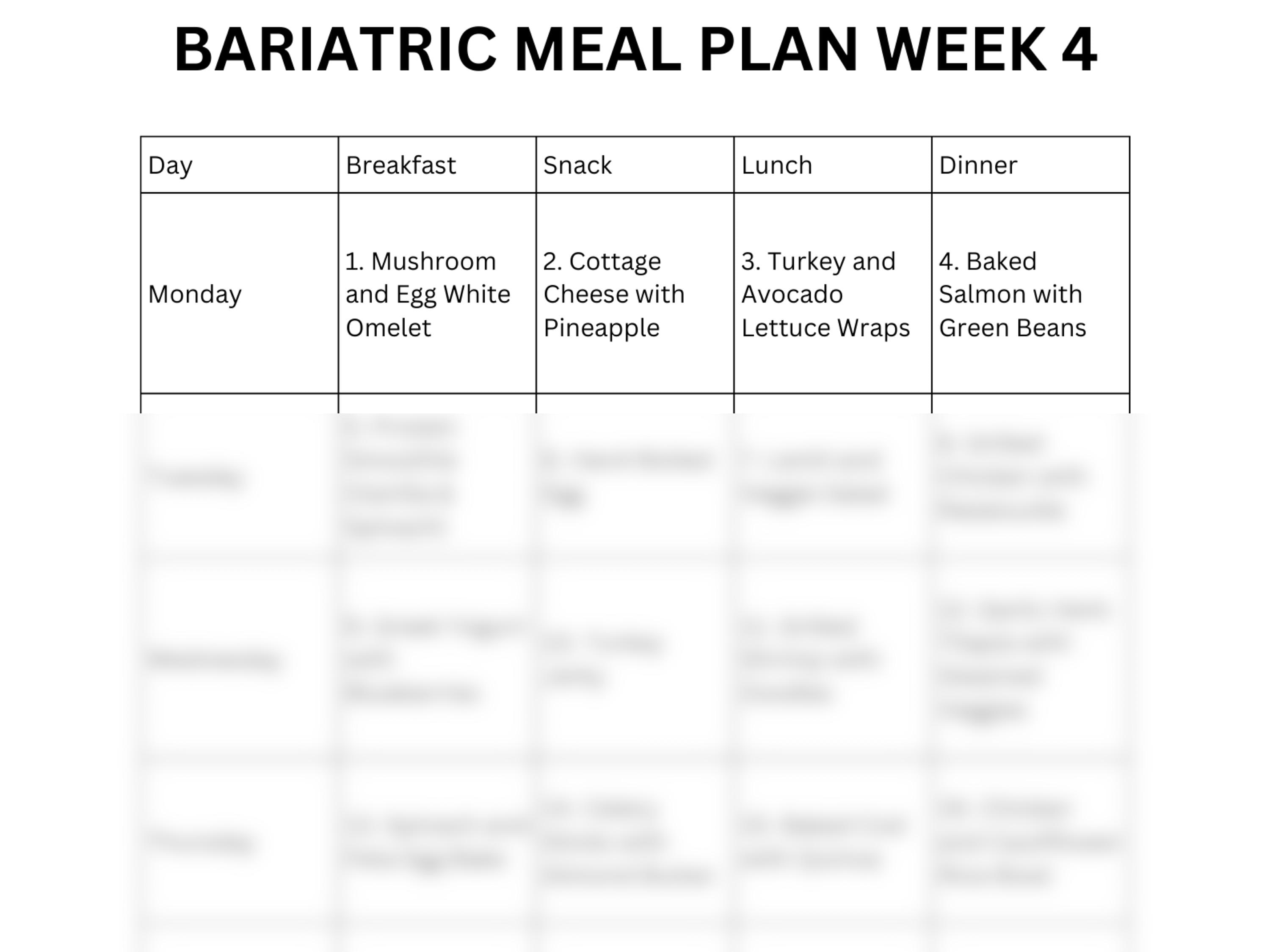 Bariatric Meal Plan Printable, Surgery Diet Menu PDF, 3 Months Simple ...