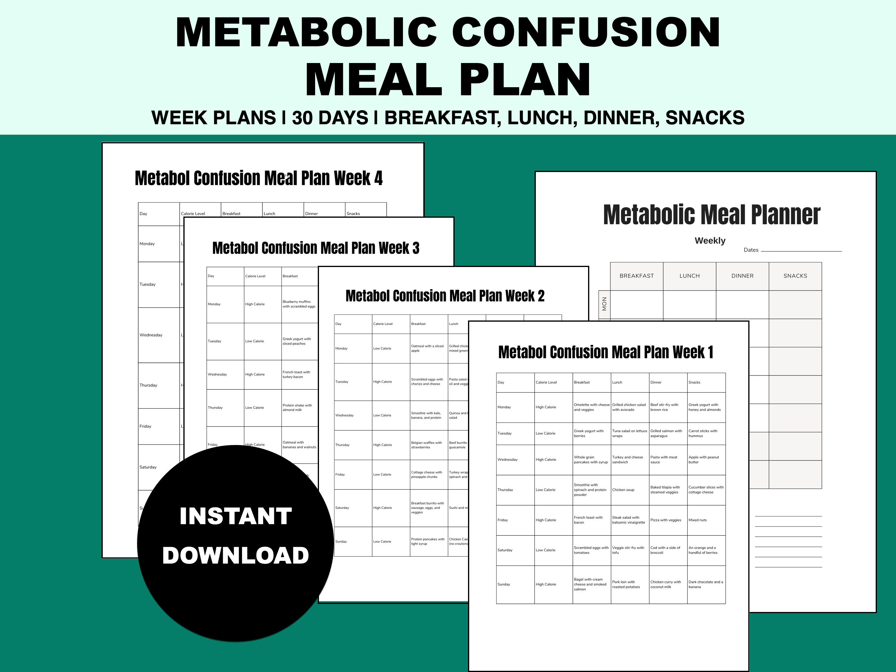 Metabolic Confusion Meal Plan Printable PDF Includes 7 Day Plans for ... Metabolic Confusion Meal Plan Printable PDF Includes 7 Day Plans for ...