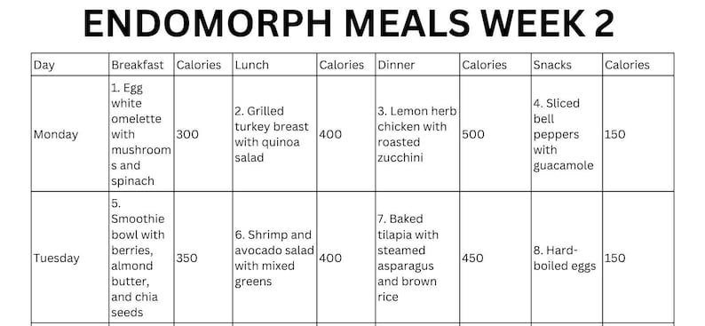 Endomorph Meal Plan PDF Printable | Diet Plan | Breakfast, Lunch ...