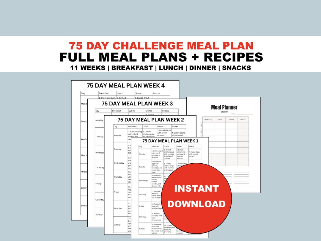 75 Hard Meal Plan PDF Printable 11 Weeks 75 Full Plans Breakfast, Lunch ...