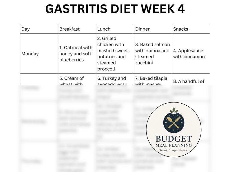 Gastritis Diet Meal Plan, 28 Day Menu Recipes, Easy Food Shopping List ...