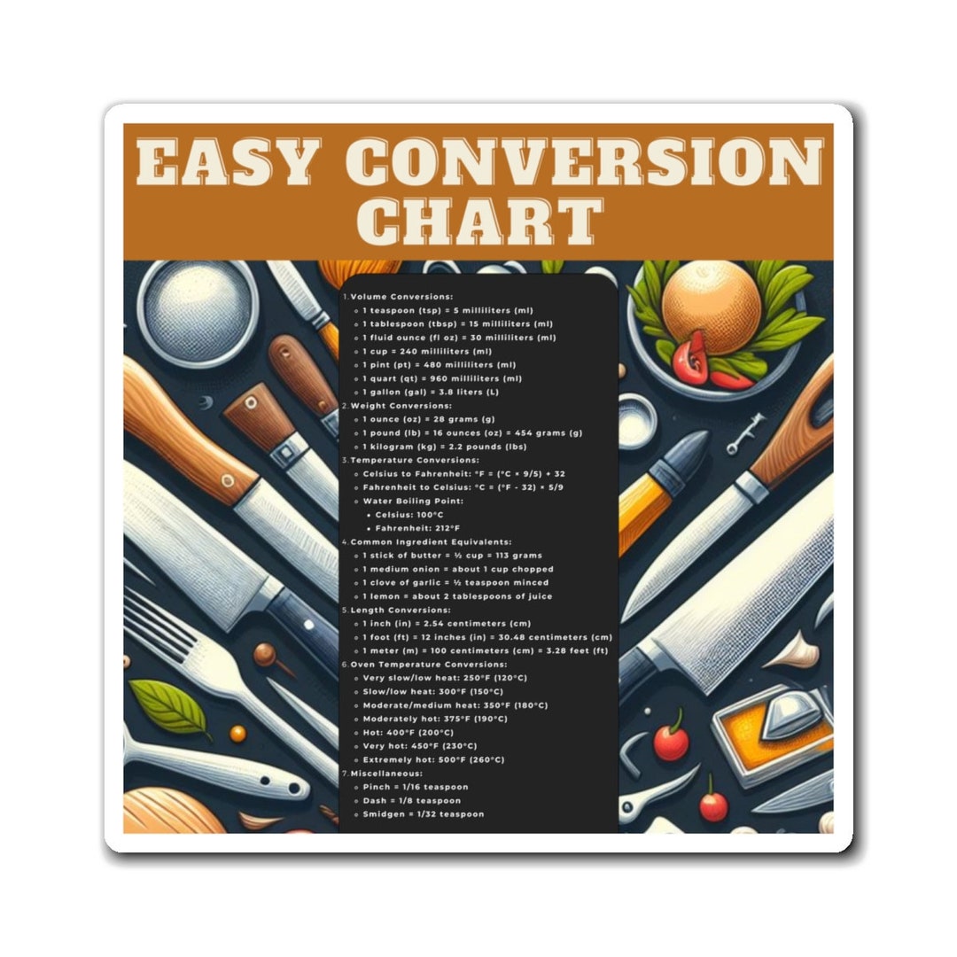 Kitchen Conversion Chart Magnetic for Fridge at a Glance Cooking ...