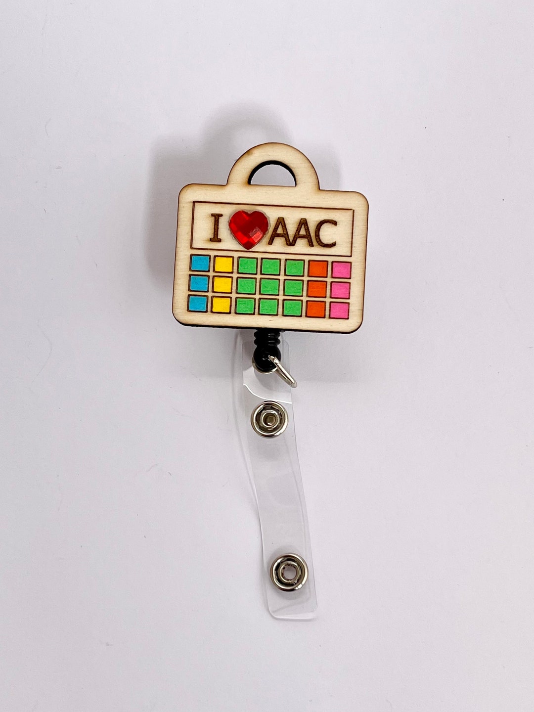 AAC Device Badge Reel, Wooden Communication Device With Extendable Reel ...