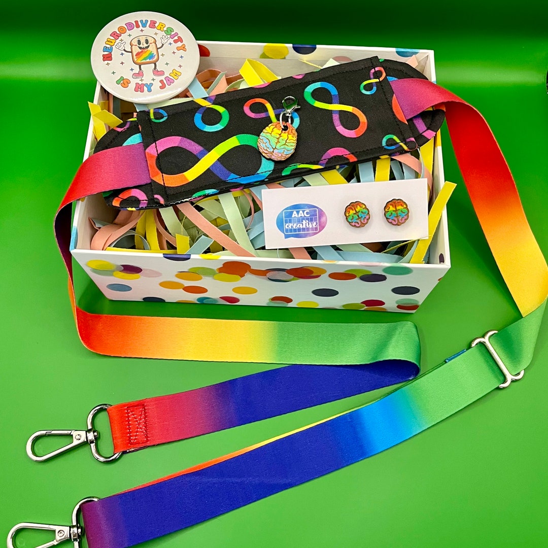Neurodiversity Gift Box With Carry Strap, Earrings, Badge, Rainbow ...
