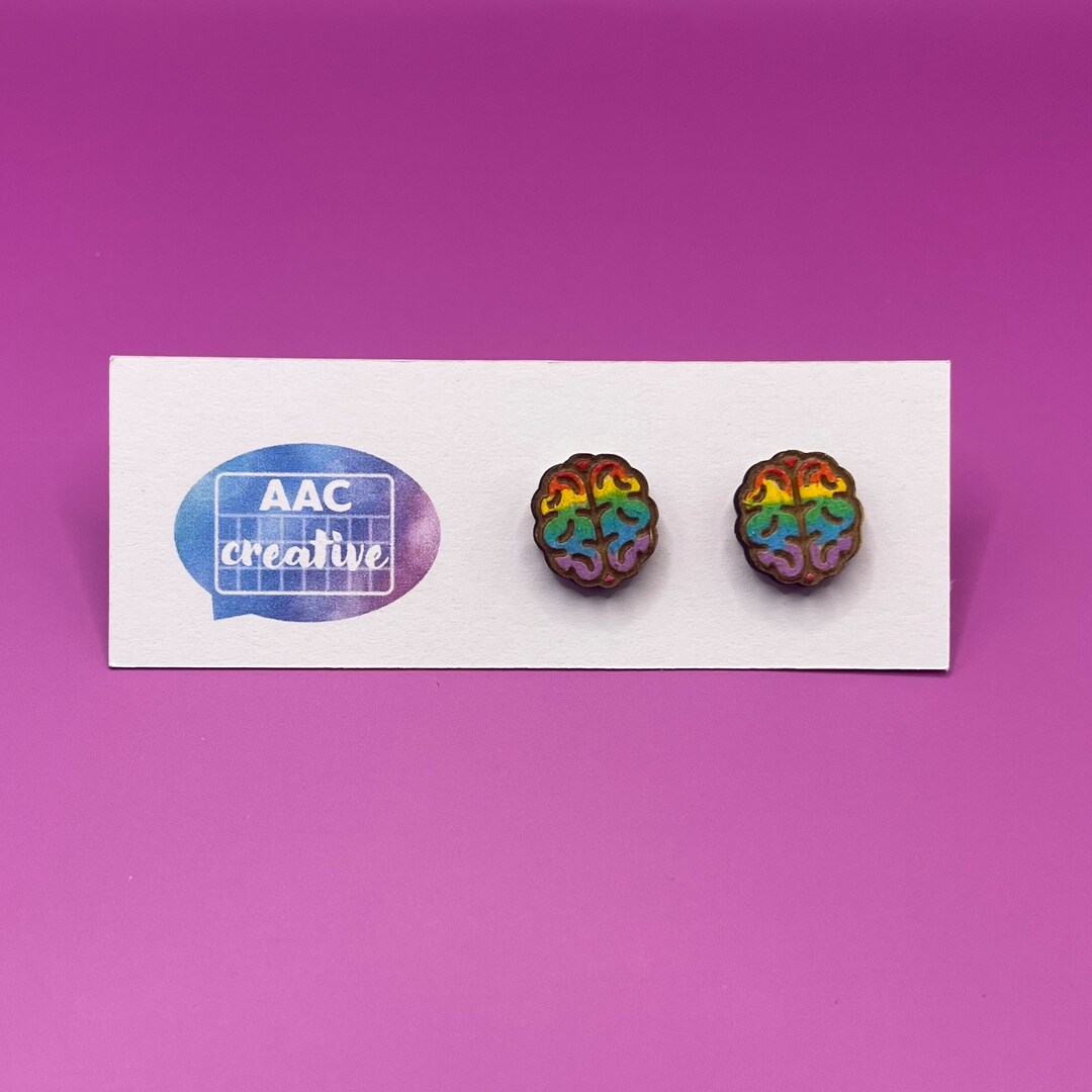 Rainbow Brain Earrings: Neurodiversity Pride, Laser Cut Wood Studs - Etsy