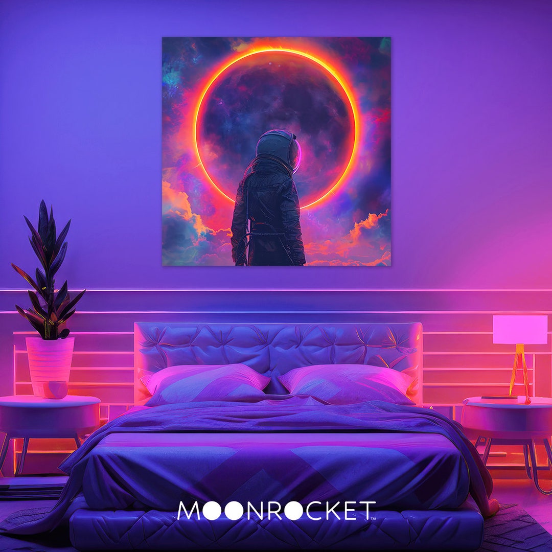 Total Eclipse Girl Astronaut Canvas Art, Space Themed Nursery Decor ...