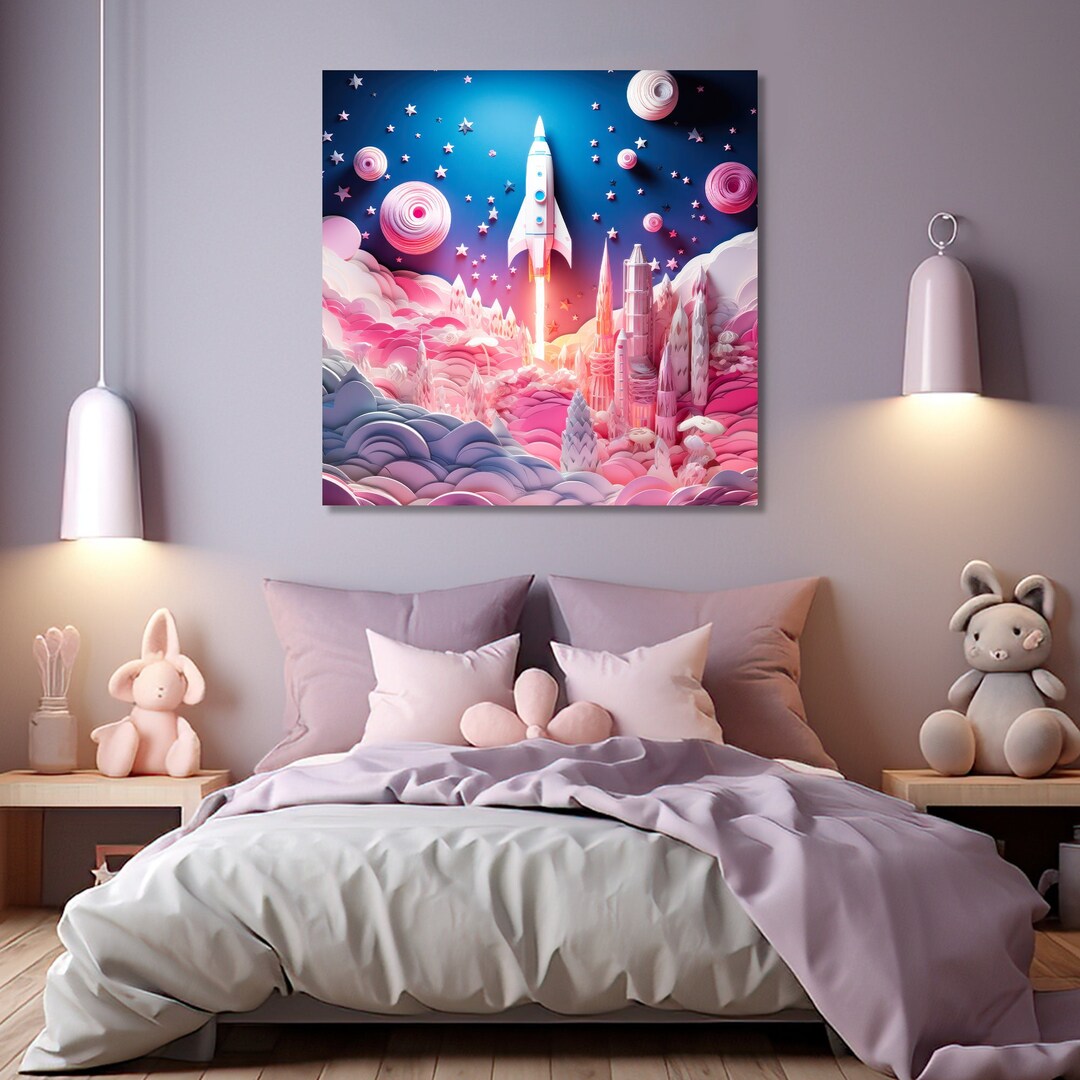 Spaceship Wall Art for Girls Bedroom Decor for Kids Art Prints for Kids ...