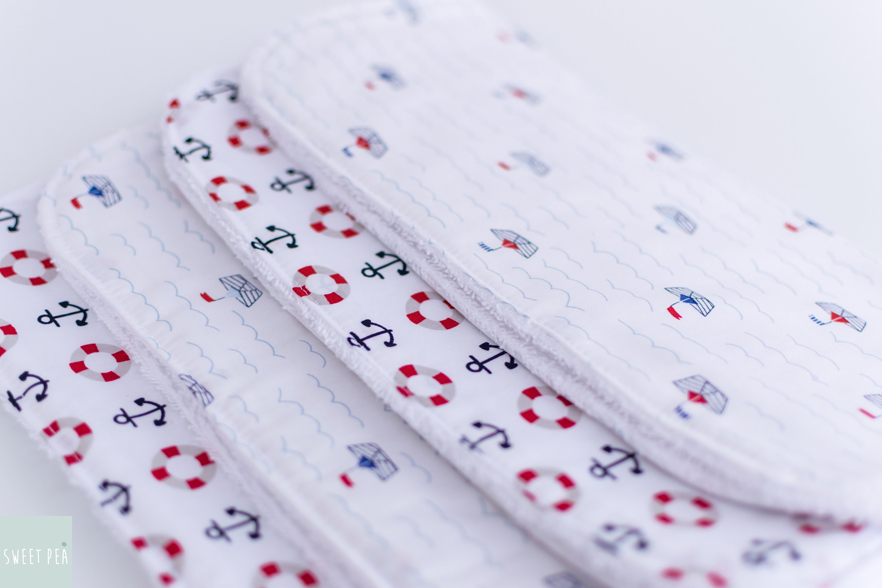 UTENSILO FABRIC BASKET & 4 Burp Cloths, Boats and Anchors Baby Boy Gift Set, Burping Rags ...