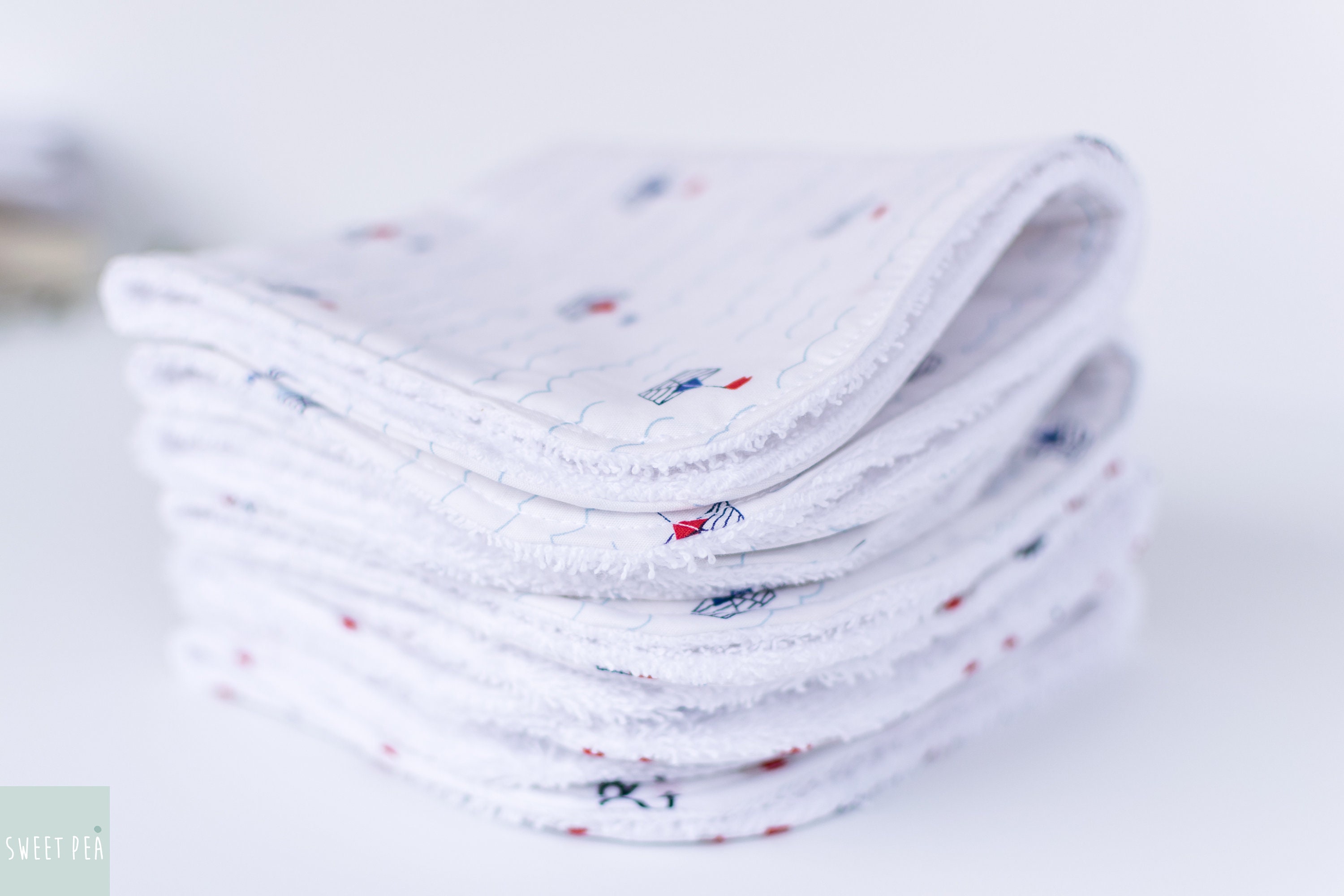 UTENSILO FABRIC BASKET & 4 Burp Cloths, Boats and Anchors Baby Boy Gift Set, Burping Rags ...