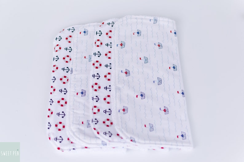 UTENSILO FABRIC BASKET & 4 Burp Cloths, Boats and Anchors Baby Boy Gift Set, Burping Rags ...
