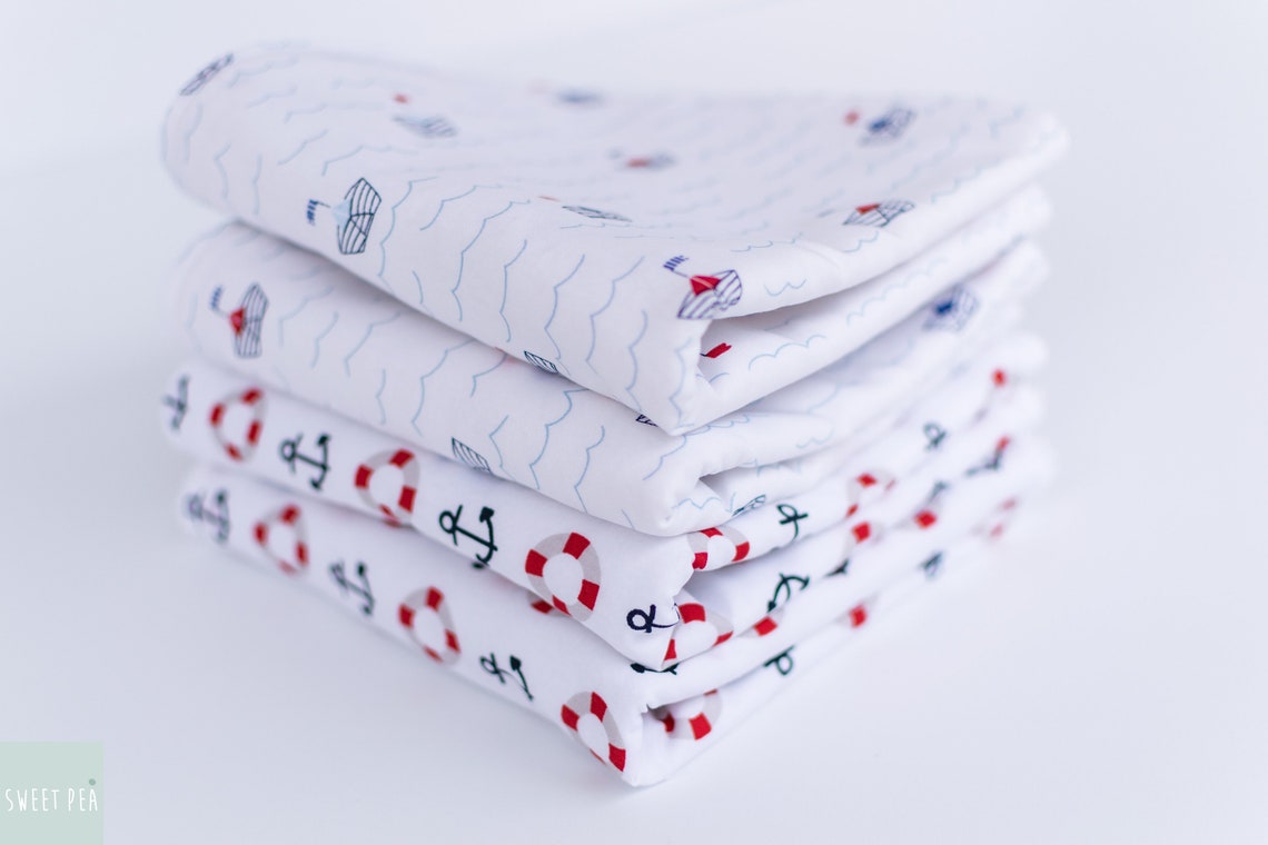 UTENSILO FABRIC BASKET & 4 Burp Cloths, Boats and Anchors Baby Boy Gift Set, Burping Rags ...