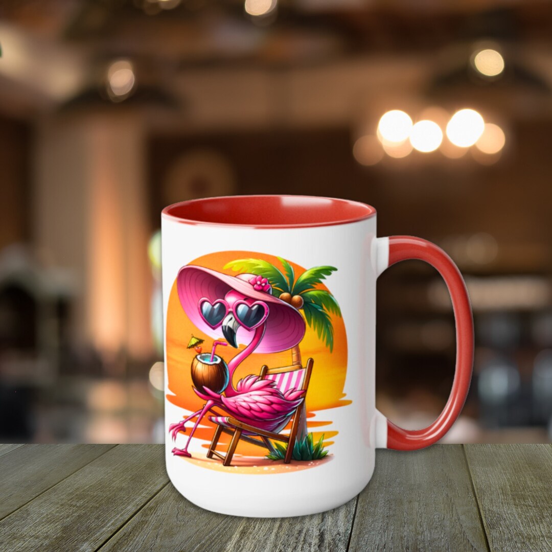 15 Oz Ceramic Flamingo Coffee Cup, Tropical Flamingo Tea Cup, Ceramic ...