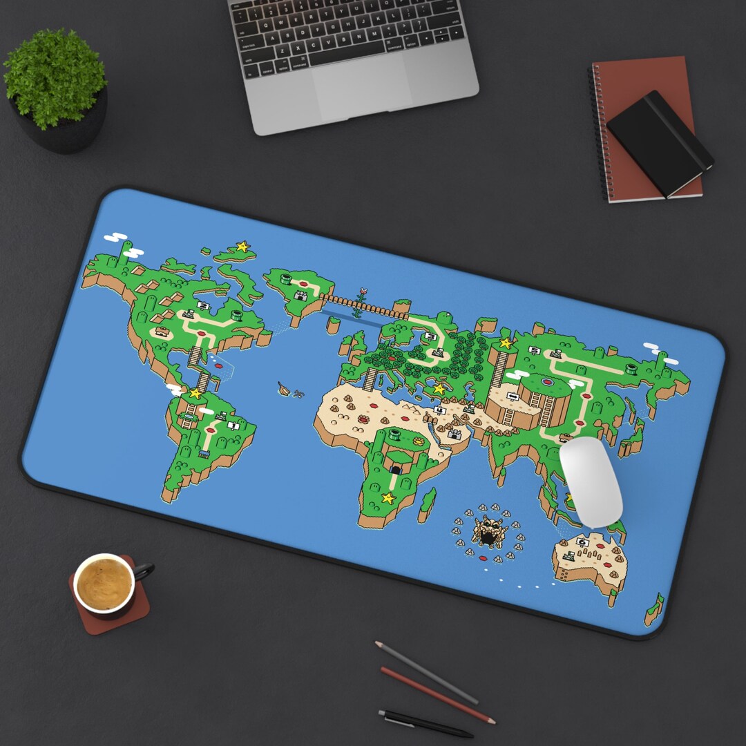 Super Mario World Style Earth Map Desk Mat Colorful Gaming Mouse Pad ...