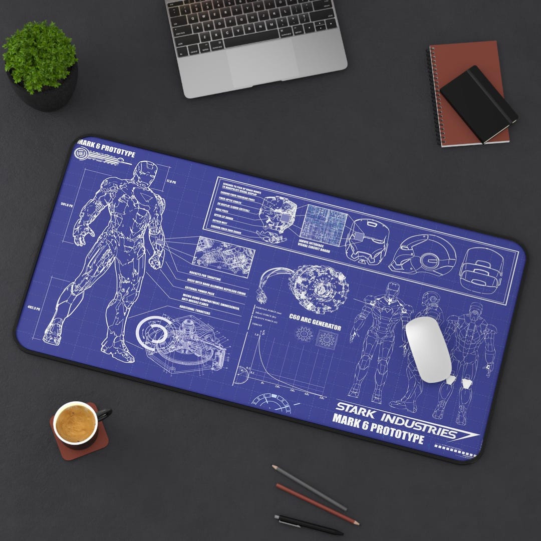 Iron Man Mark 6 Prototype Blueprint Desk Mat | Ideal for Marvel Fans ...