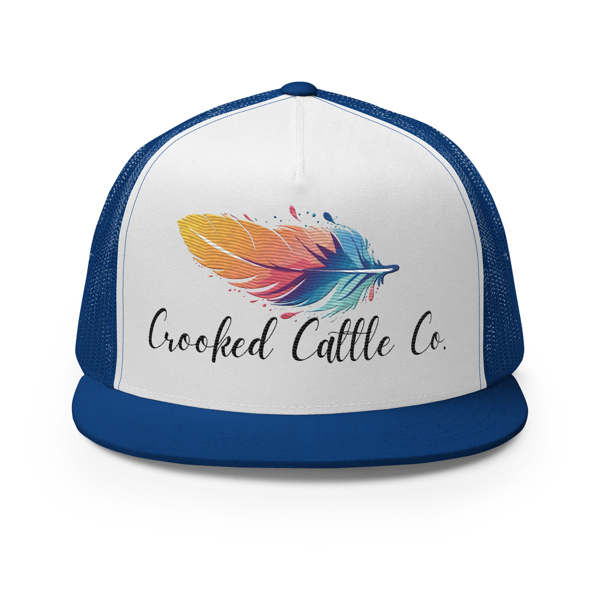 Crooked Cattle Feather Trucker Cap, Snapback, Yupoong 5 Panel, Trucker ...