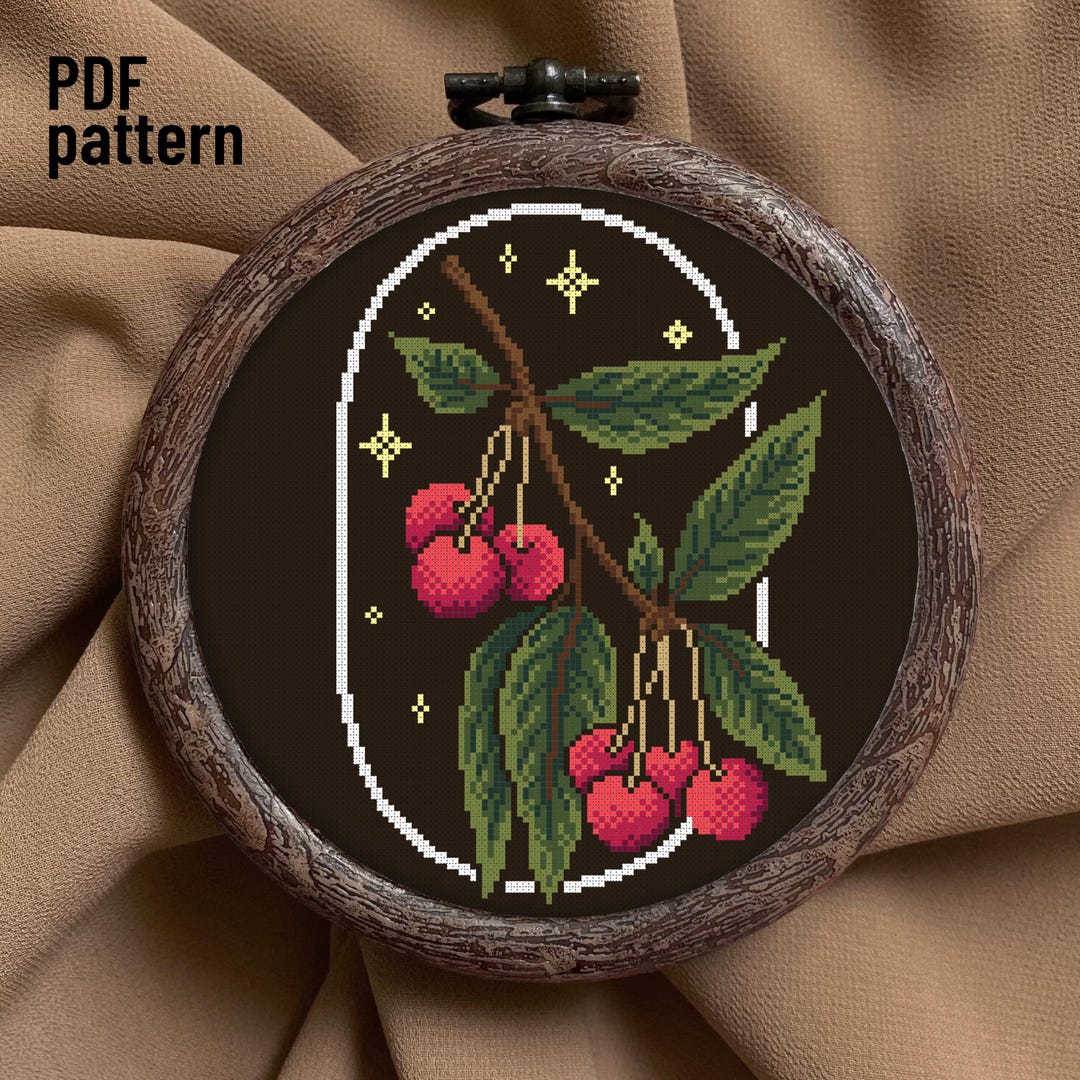 Cherries Cross Stitch Pattern, Cute Natural Botanical Embroidery, Berry ...