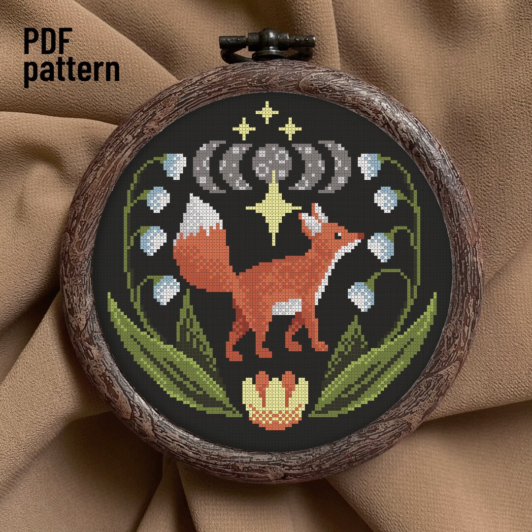 Lily of the Valley Fox Cross Stitch Pattern, Cute Natural Botanical ...