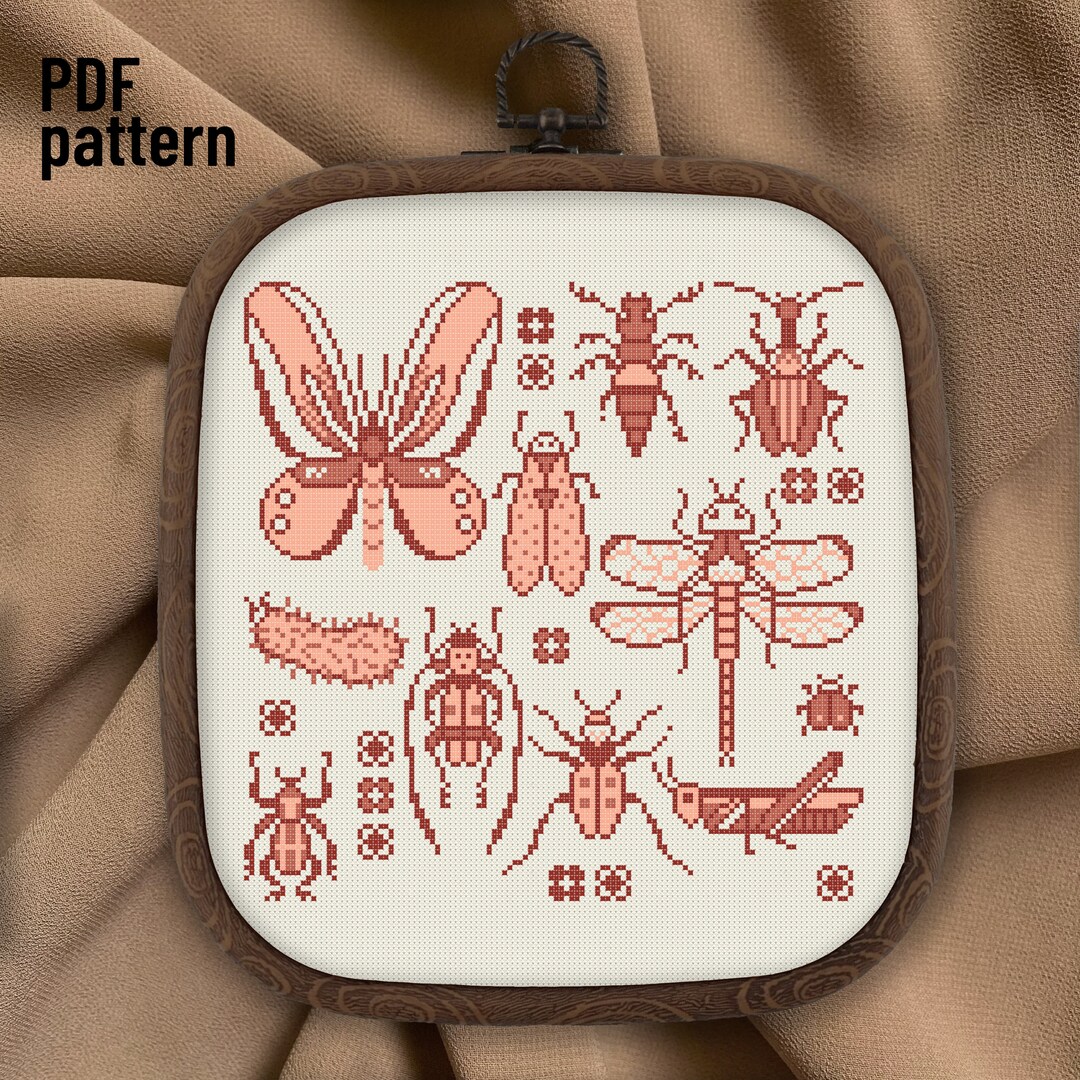 Orange Insects Cross Stitch Pattern, Bug Beetle Butterfly Embroidery ...
