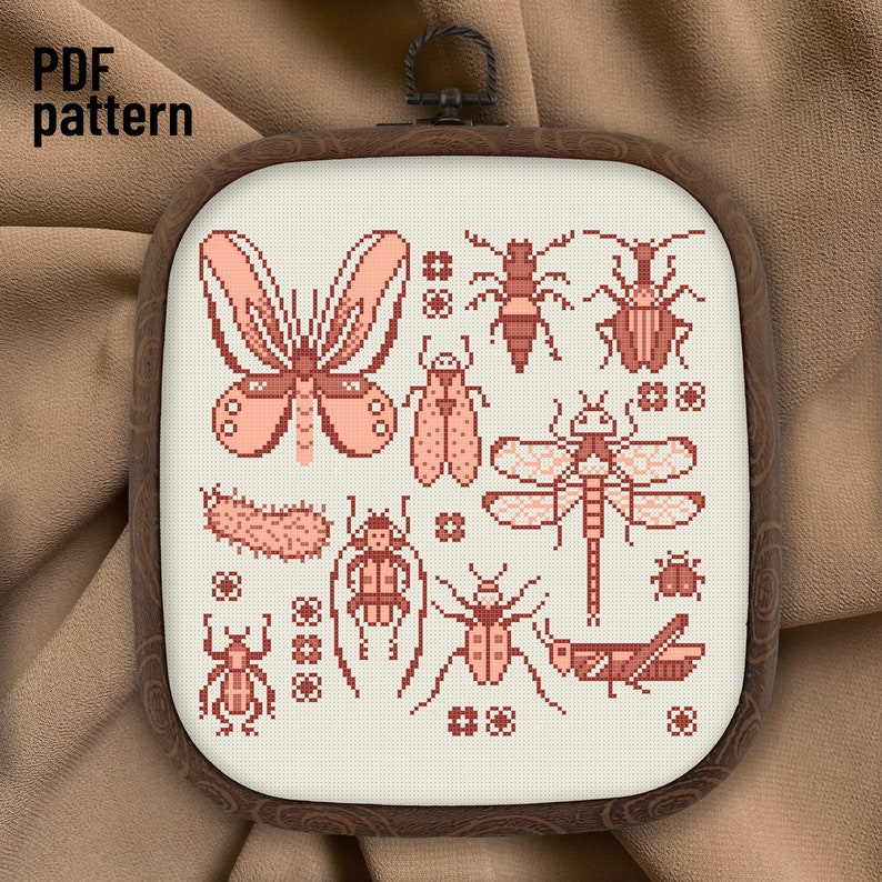 Set 6 Rainbow Insects Cross Stitch Pattern, Bug Beetle Butterfly ...