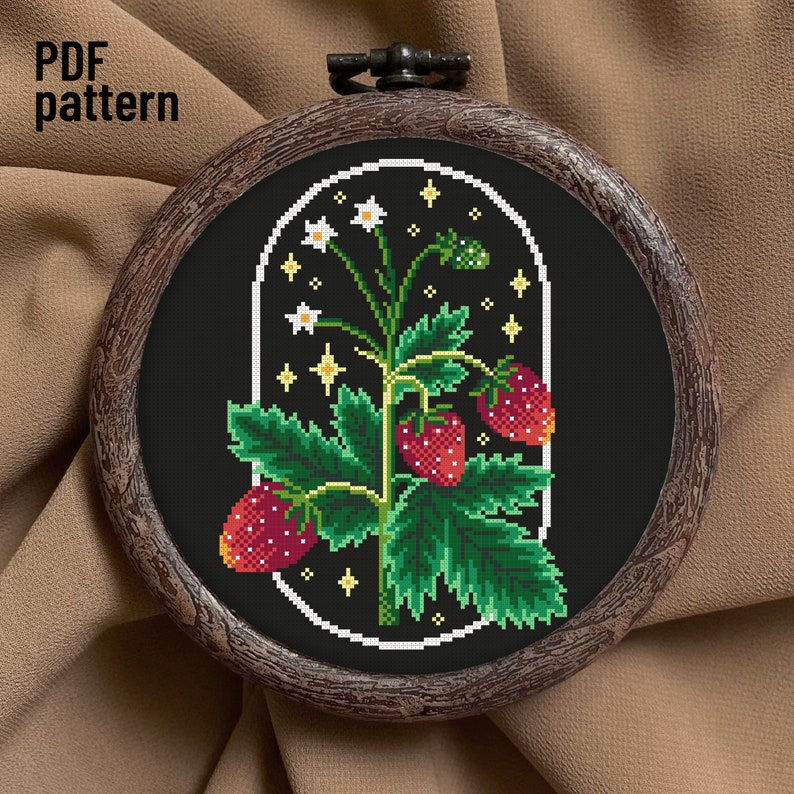 Strawberries Cross Stitch Pattern, Cute Natural Botanical Embroidery ...